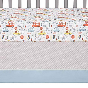 Sammy & Lou Beep Beep 4-Piece Baby Nursery Crib Bedding Set, Includes Quilt, Fitted Crib Sheet, Crib Skirt, and Plush Toy