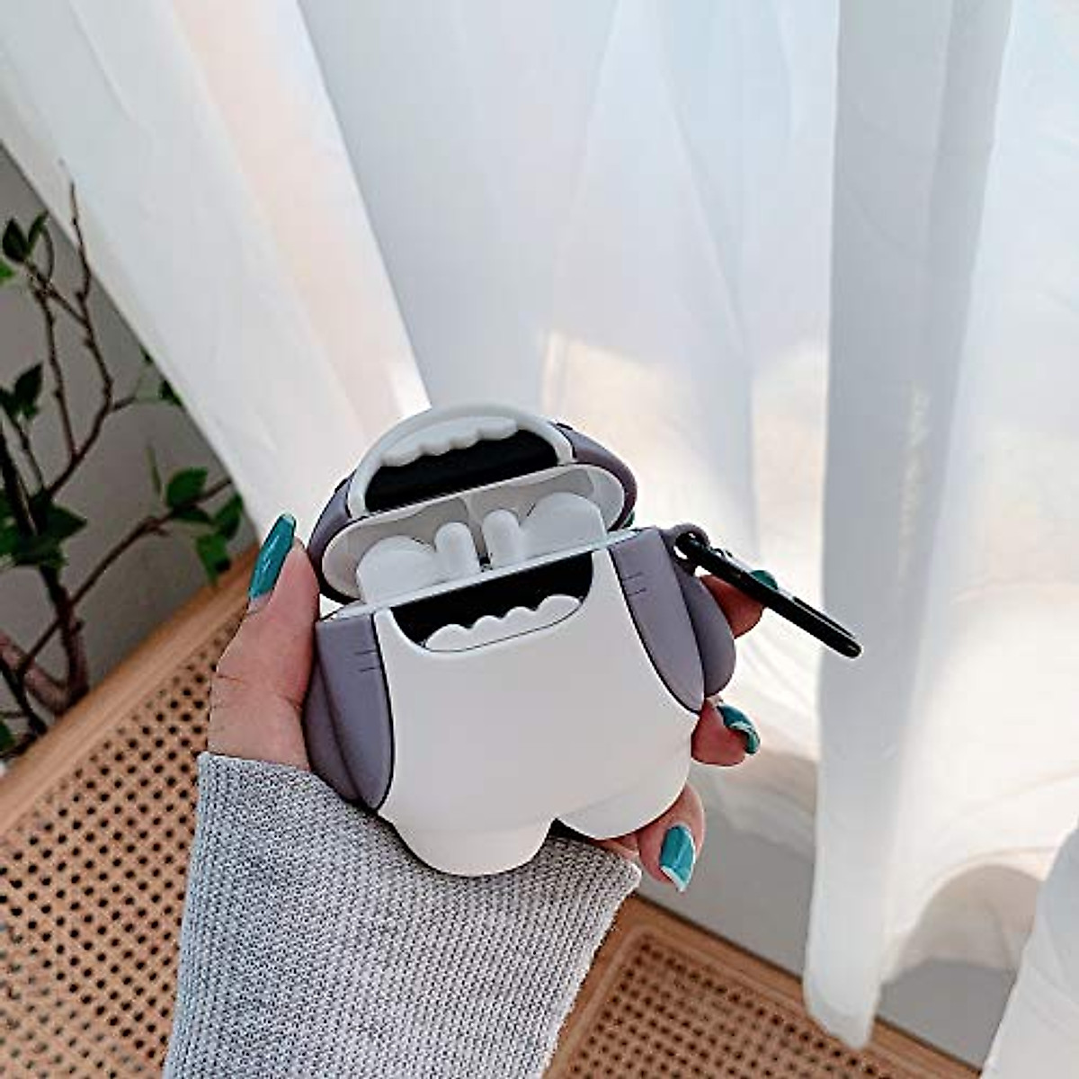 BONICI Protective Case for Huawei Freebuds 3, Creative Funny Cute Big Mouth Jumping Grey Shark Baby Soft TPU Silicone Rubber Earbud Earphone Rechargeable Cover Case Strong Protection +Hook