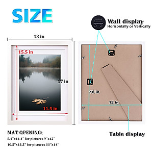 Egofine 12x16 Picture Frame White Covered by Plexiglass Made of Solid Wood, Display Pictures 9x12 and 11x14 with Mat or 12x16 Without Mat for Table Top and Wall Mounting