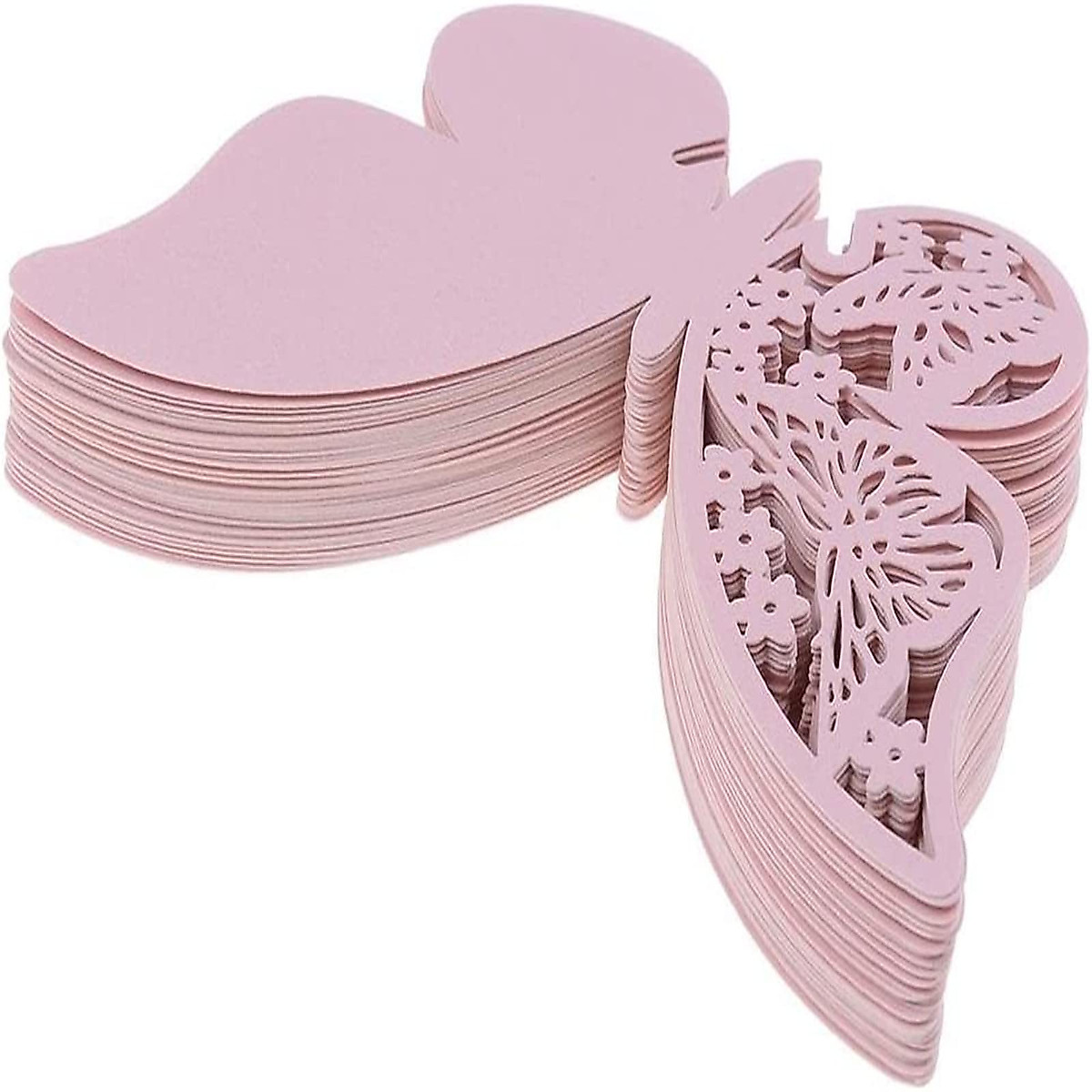 WarmShin 100 Pcs Butterfly Wine Glass Cards Name Place Cards Laser Cut Wine Cup Decoration Postcards Wedding Centerpieces Table Decoration (Pink&Purple)