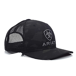 ARIAT Men's Richardson 112 Cap, Black Camo with Rubber Logo, Mesh Back, Snapback Closure, One Size