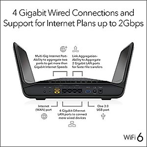 NETGEAR Nighthawk WiFi 6 Router (RAX70) 8-Stream Gigabit Router, AX6600 Tri-Band Wireless Speed (Up to 6.6 Gbps), Coverage Up to 2,500 sq.ft. and 40 Devices