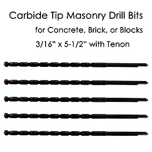 MAXTOOL 3/16" x 5-1/2" Masonry Drill Bits Concrete Carbide Tip Drills with Tenon Pre-Drill Holes for Concrete Screws in Concrete; MD00B10R12P5