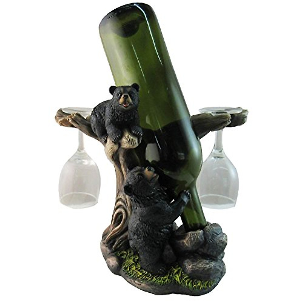 Gifts & Decor 10" Tall Climbing Black Bear Liquor Wine Glasses and Bottle Valet Holder Decorative Figurine