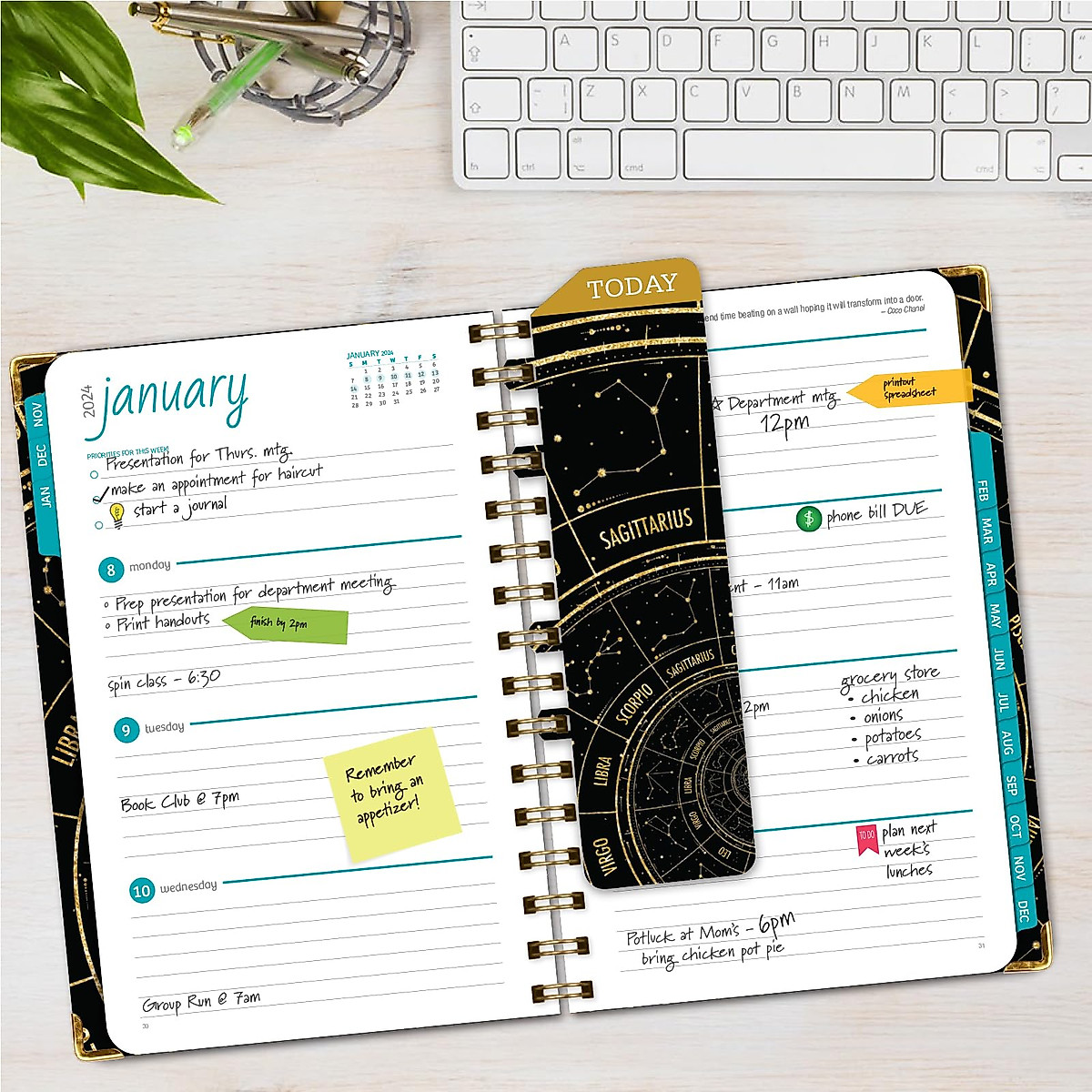 HARDCOVER 2024 Planner: (November 2023 Through December 2024) 5.5"x8" Daily Weekly Monthly Planner Yearly Agenda. Bookmark, Pocket Folder and Sticky Note Set (Zodiac)