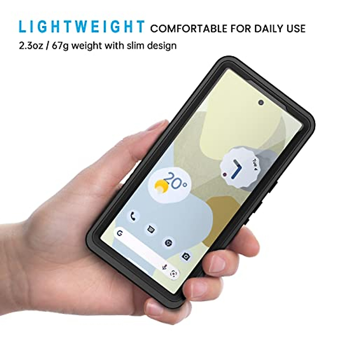 Lanhiem Pixel 7 Case, IP68 Waterproof Dustproof Case with Built-in Screen Protector, Rugged Full Body Shockproof Phone Cover for Google Pixel 7, Black/Clear