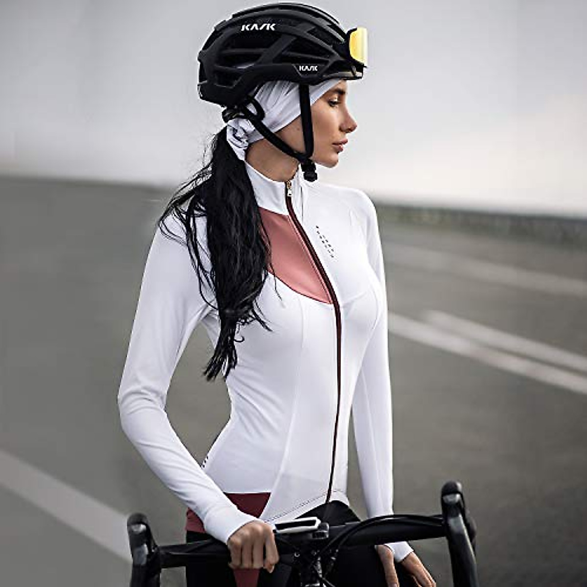Santic Womens Cycling Jersey Long Sleeve Fleece Bicycle Jacket Full-Zip Riding Bike Shirt for Women with Pocket White XS