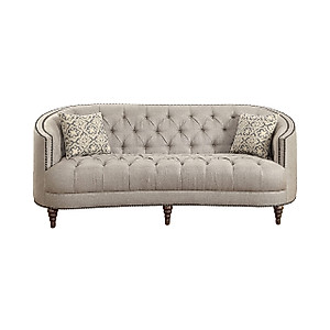 Avonlea Sofa with Button Tufting and Nailhead Trim Beige 505641