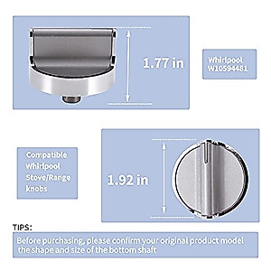 W10594481 5PCS Stainless Steel Cooker Stove Control knob ，Compatible Whirlpool Stove/Range-Replaces WPW10594481, W10594481, with a 0.3-inch"D" axis, 90 Degrees to The Rotating Surface.