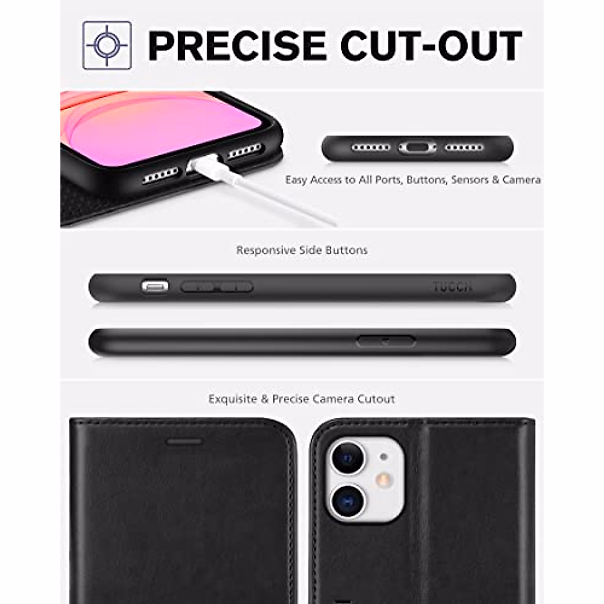 TUCCH iPhone 11 Case, iPhone 11 Wallet Case with [RFID Blocking] Card Slots Stand Magnetic Closure, Protective PU Leather [Shockproof TPU] Flip Cover Compatible with iPhone 11 (2019 6.1 inch), Black