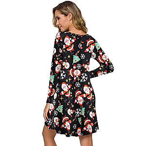 ZENNILO Women's Loose Fit Casual Swing Christmas T-Shirt Dress with Pockets(Flower40,1X)