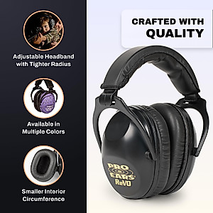 Pro Ears ReVO Passive Ear Muffs, Perfect for Children & Adults with Smaller Heads, NRR 25, Comfortable Fit w/Proform Leather Cushions, Ideal for Hunting, Concert, Racing, USA-Made, Zombie
