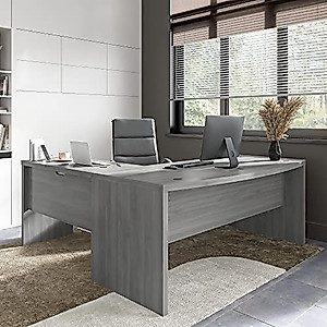 Bush Furniture L Shape Desk with Wire Management | Echo Collection Corner Bow Front Table for Home Office with Quick-to-Assemble Hardware, 72W, Modern Gray