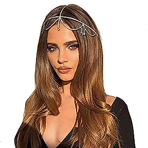 Rhinestone Waterdrop Head Chain Headwear Crystal Forehead Headband Wedding Bridal Hair Chain Headpiece for Women Hair Jewelry (Silver 2)