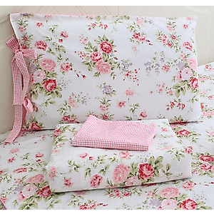 FADFAY 7Pcs Queen Size Premium Cotton Rose Floral Duvet Cover Sheets Set,1 Duvet Cover+1 Flat Sheet+1 Fitted Sheet+ 4 Shams