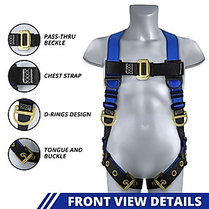 TRSMIMA Safety Harness Fall Protection - Men Full Body Construction Roofing Work Belt with 5 Point Adjustment Back D-Ring Grommet Legs OSHA ANSI