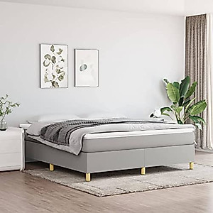 vidaXL Box Spring Bed Frame Home Indoor Bed Accessory Bedroom Upholstered Double Bed Base Furniture Light Gray 76"x79.9" King Fabric