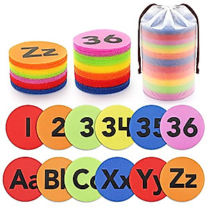 Carpet Markers 62 PCS - 36 PCS Multicolor Numbers (1-36) Spot Markers + 26 PCS Letters (A-Z) Carpet Dots for Classroom, Carpet Marker Spots Circles Dots for Kids, Teachers, Preschool and Kindergarten