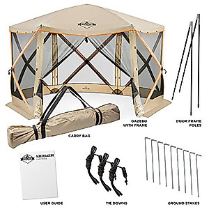 Hike Crew 6-Panel Pop-Up Screen House Gazebo 140x140 Inch – Instant Setup 6-Sided Hub Tent UV Resistant (SPF 50+) Fits 9 People Heavy Duty 210D Material – Includes Carry Bag & Ground Stakes