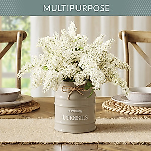 Barnyard Designs Ceramic Farmhouse Utensil Holder for Kitchen Counter, Large Rustic Utensil Crock, Countertop Cooking Tool Spatula Organizer, 6.75” (Taupe)