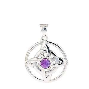 Jewelry Trends Sterling Silver Celtic Quaternary Knot Pendant with Purple Amethyst
