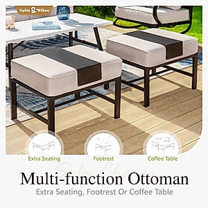 Sophia & William Patio Furniture Sets for 7 with 45" Gas Fire Pit Table Outdoor Conversation Sets 6 Pcs, 2 x Swivel Cushioned Sofa Chairs, 1x3-Seat Sofa, 2xOttomans for Backyard Poolside Beige