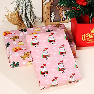 Ulmasinn Christmas Wrapping Paper for Kids Girls Boys,Pink Red Green With Cute Santa Claus, Christmas Tree Candy Cookies and Merry Christmas, Flat 8 Sheets 20 X 29 Inches Per Sheet