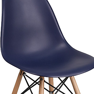 Flash Furniture 2 Pack Elon Series Navy Plastic Chair with Wooden Legs for Versatile Kitchen, Dining Room, Living Room, Library or Desk Use