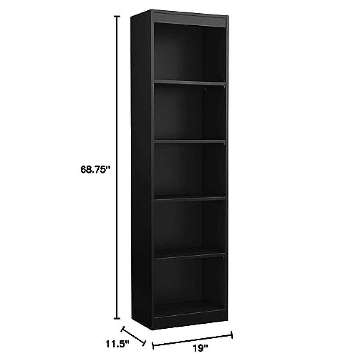 South Shore Axess 5-Shelf Narrow Bookcase, Pure Black, 7270758