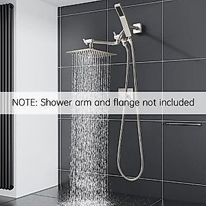 G-Promise All Metal 8" Dual Square Shower Head Combo | Rain Shower Head | Handheld Shower Wand | Adjustable | Smooth 3-Way Diverter | 71" Extra Long Hose - A Bathroom Upgrade (Brushed Nickel)