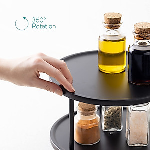 Navaris Two Tier Lazy Susan Storage Rack - Rotating Turntable Organizer for Kitchen Shelf Pantry Cupboard Fridge - Metal Rotating Vertical Spice Rack
