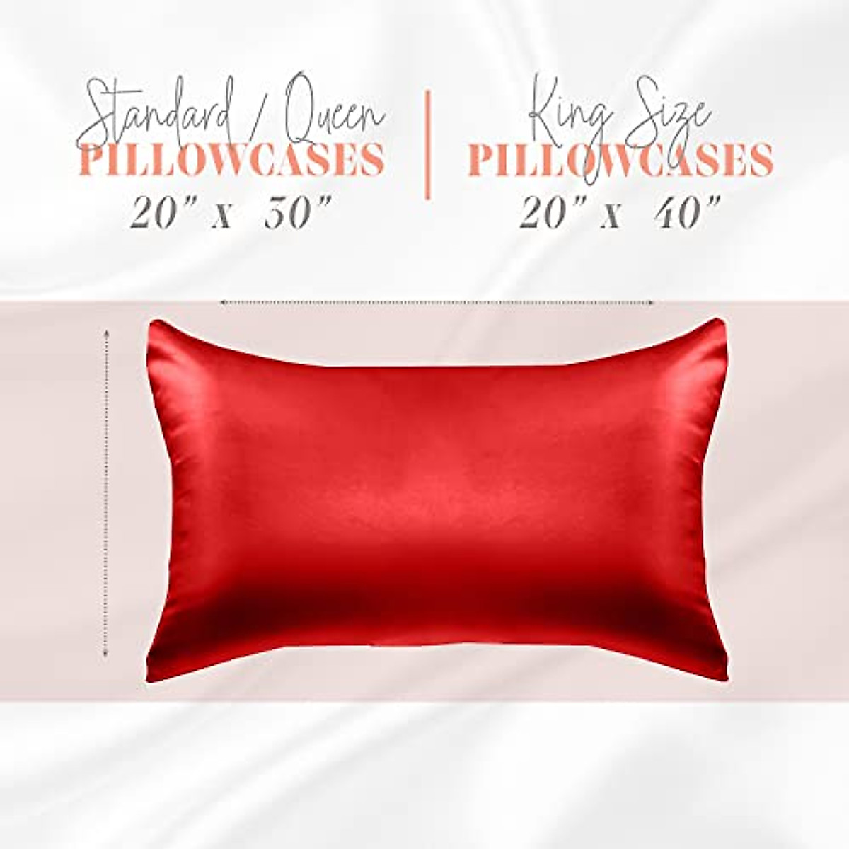 Elegant Comfort Silky and Luxurious 2-Piece Satin Pillowcase Set for Healthier Skin and Hair, Hidden Zipper Closure and Beautifully Packaged, Satin Pillowcase Set, Standard/Queen, Red