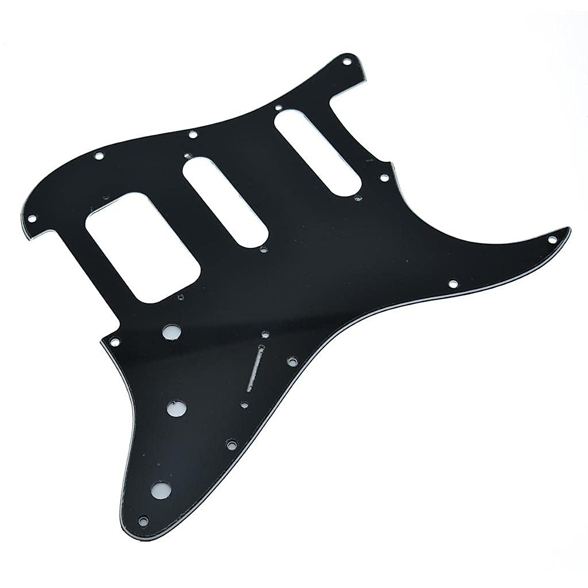 KAISH 11 Hole American Modern Strat Style HSS Pickguard 2-Screw Round Corner Humbucking Pickup Mounting for Stratocaster/Strat Black 3 Ply