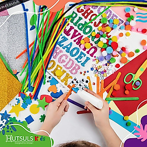 Hutsuls Kids Arts and Crafts Supplies - Toddler Craft Supplies & Materials - Preschool Craft Kits for Kids Ages 5-7 - Ultimate Crafting Kit for Children, Girls, Boys - Pipe Cleaners, PomPoms, Stickers