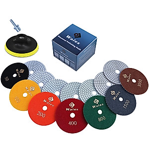 Waies 4 Inch Diamond Polishing Pads Wet Dry with 5/8"-11 Backer Pad 8 Pieces Polish Pad Kit for Drill Grinder Polisher 50-3000 Grit for Granite Tile Marble Concrete Stone Polishing Countertop Quartz