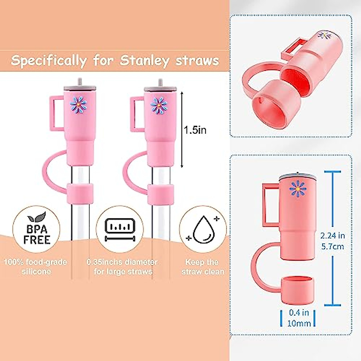 Replacement Straw Compatible with Stanley 40 oz 30 oz Cup Tumbler, Includes 6 Straws, 3 Straw cover, and 1 Brush.