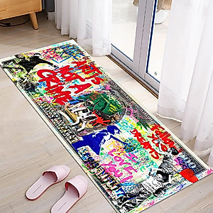 GUBIYU Modern Abstract Area Rugs Runner for Living Room Kitchen Bedroom Abstract Art Graffiti Rugs Inspirational Words in Bathroom Rug Stain Resistant Carpet Mat Pad Rectangular Home Decor 23.6"x59"