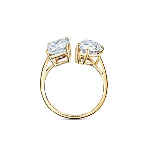 ISAAC WOLF Lab Created 10k Solid 5 CTW Toi Et Moi Pear & Radiant Cut Moissanite Diamond Engagement Two Stone Ring in White, Yellow Or Rose Gold (Yellow Gold, 5)