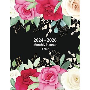 2024-2026 3 Year Monthly Planner: Large 36 Months Calendar from January 2024 to December 2026 with Federal Holidays. Floral Cover.