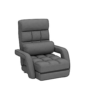 Giantex Folding Lazy Sofa Floor Chair, Indoor Chaise Lounger Bed with 6 Adjustable Position, Pillow Living Room Lounge Couch(Gray)