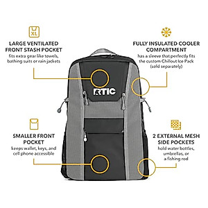 RTIC Chillout 24 Can Backpack Cooler Insulated Portable Soft Cooler Bag for Lunch, Beach, Drink, Beverage, Travel, Camping, Picnic, Car, Hiking, Black/Graphite