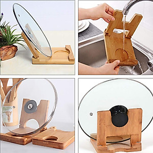 Bamboo Pot Lid Holder Bamboo Pan Lids Holder Counter Top Pot Lid Holder Pan Lid Rest Cover Organizer Kitchen Utensil Stand Kitchen Accessories Pan Lid Holder