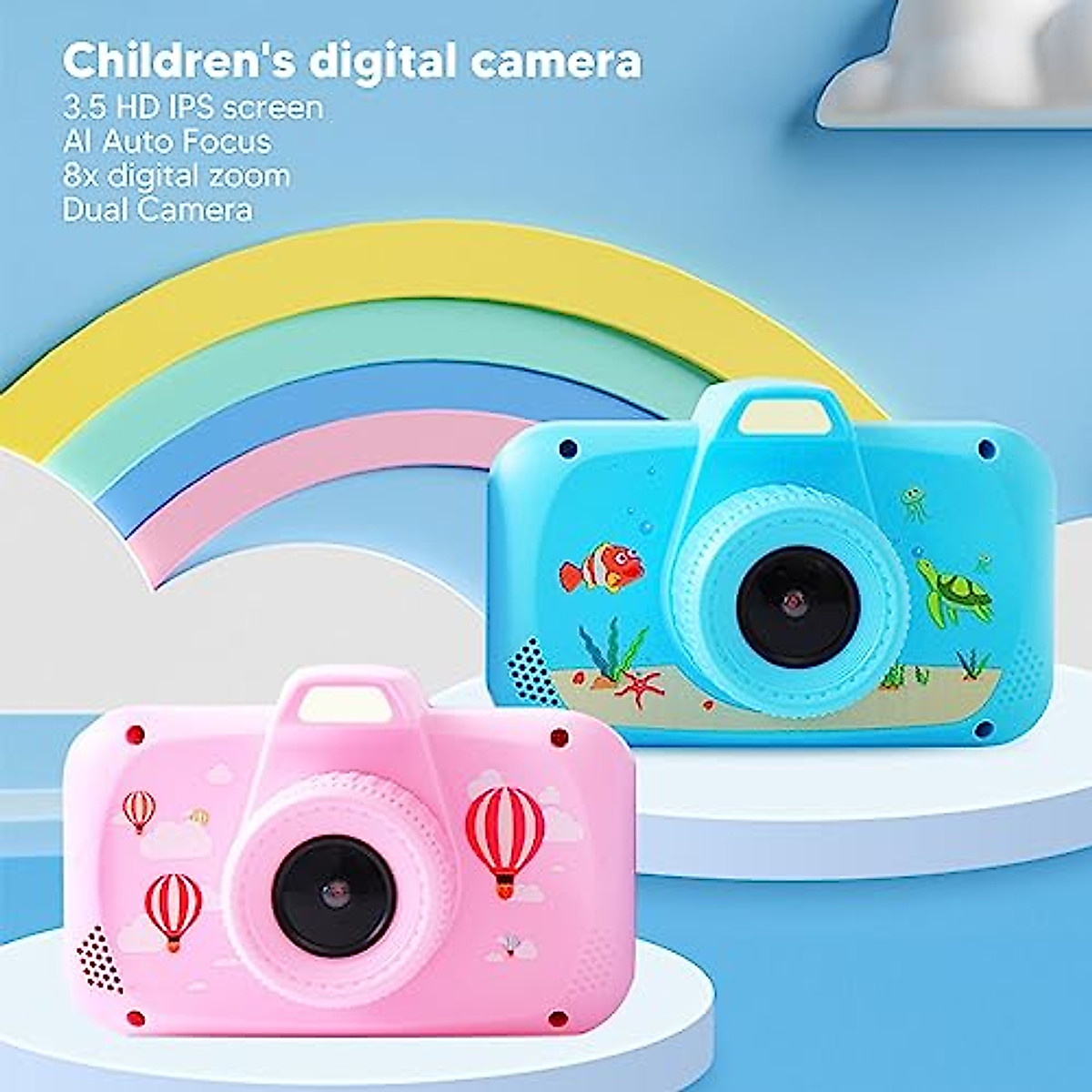 Kids Digital Camera, Mini Camera with 3.5 Inch 1080P Dual Lens, 20MP HD Small Kids Selfie Camera, for Girls and Boys 3 to 10 (Blue)