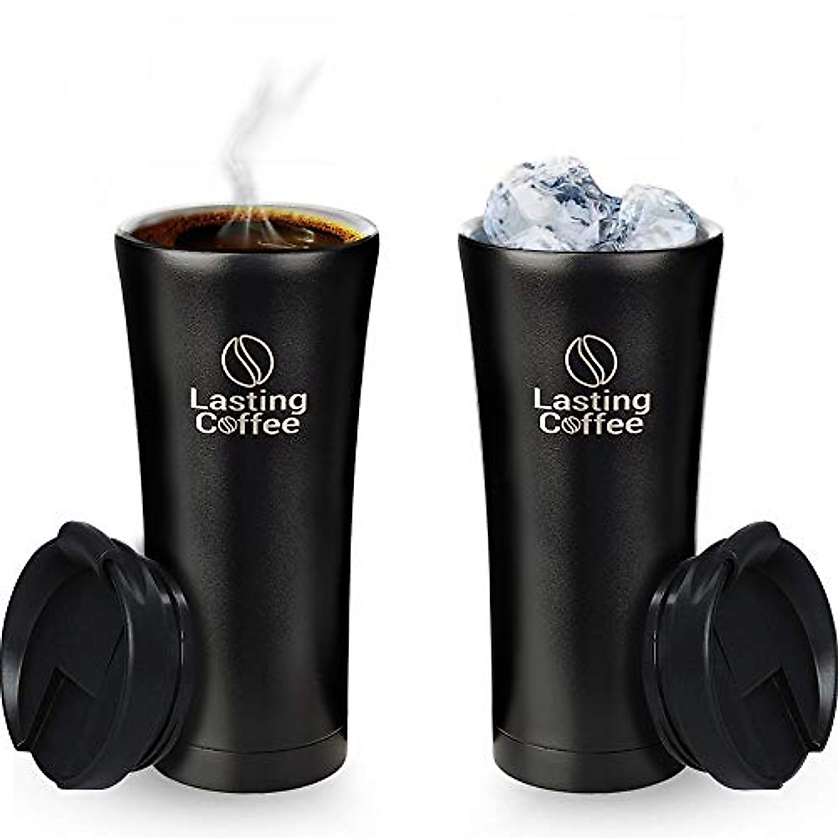 Lasting Coffee Leak Proof Dishwasher Safe Double Wall Vacuum Insulated Stainless Steel Travel Mug, 16 oz (Black)