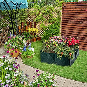 Apipi Raised Garden Planters Fabric Beds, Grow Bags with 4 Divided Grids, Square PE Planting Pots with Drainage Holes for Tomatoes Chillis Herbs Flowers Vegetables Plants