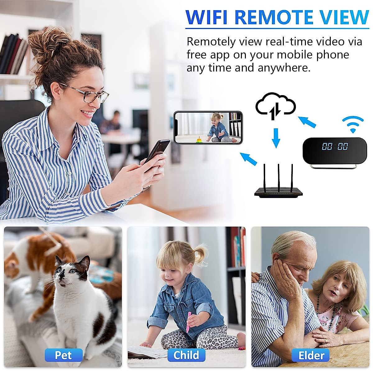 VANCHEER Hidden Camera Clock WiFi Spy Cameras 1080P HD Wireless Indoor Security Camera Nanny Cam with Motion Detection, Remote View for Home and Office Surveillance No Audio Function