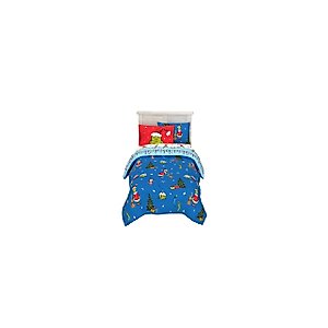Franco Grinch by Dr. Seuss Holiday & Christmas Bedding Soft Comforter and Sheet Set with Sham, 5 Piece Twin Size, (Official Dr. Seuss Product)