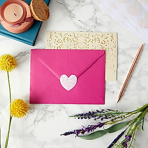 200-Pack 1.5-Inch Holographic Glitter Heart Stickers, Adhesive Sparkle Decals, Envelope Seal Stickers for Wedding, Birthday, and Graduation Invitations, Crafting Supplies (Light Pink)