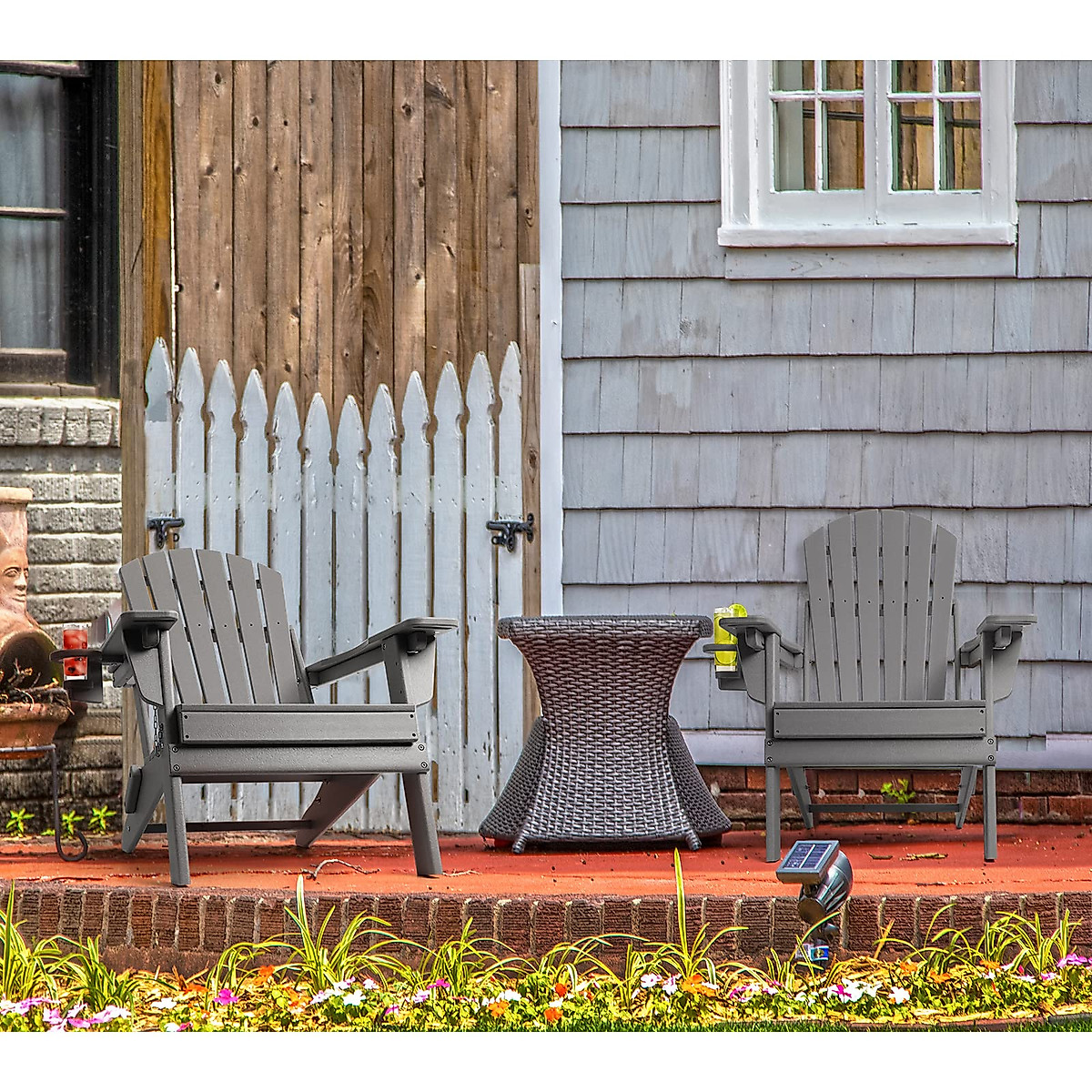 FUNBERRY Plastic Adirondack Chairs Set of 2,Folding Adirondack Chairs,Adjustable Backrest Adirondack Chair,Fire Pit Chairs,Resin Adirondack Chairs with Cup Holder,Composite Adirondack Chairs