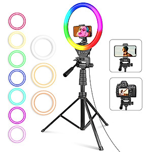 UBeesize 12'' RGB Selfie Ring Light with 62’’ Tripod Stand for Video Recording＆Live Streaming(YouTube, Instagram, TIK Tok), Compatible with Phones, Cameras and Webcams